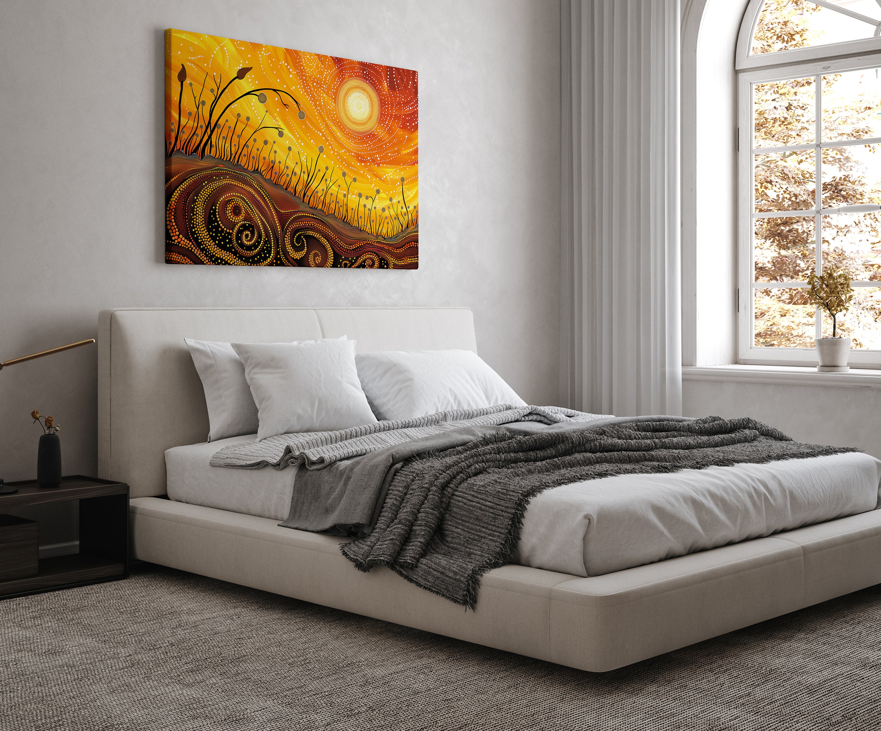 Horizontal Aboriginal Dreamtime Artwork Meadow Sunset Dot Painting ...