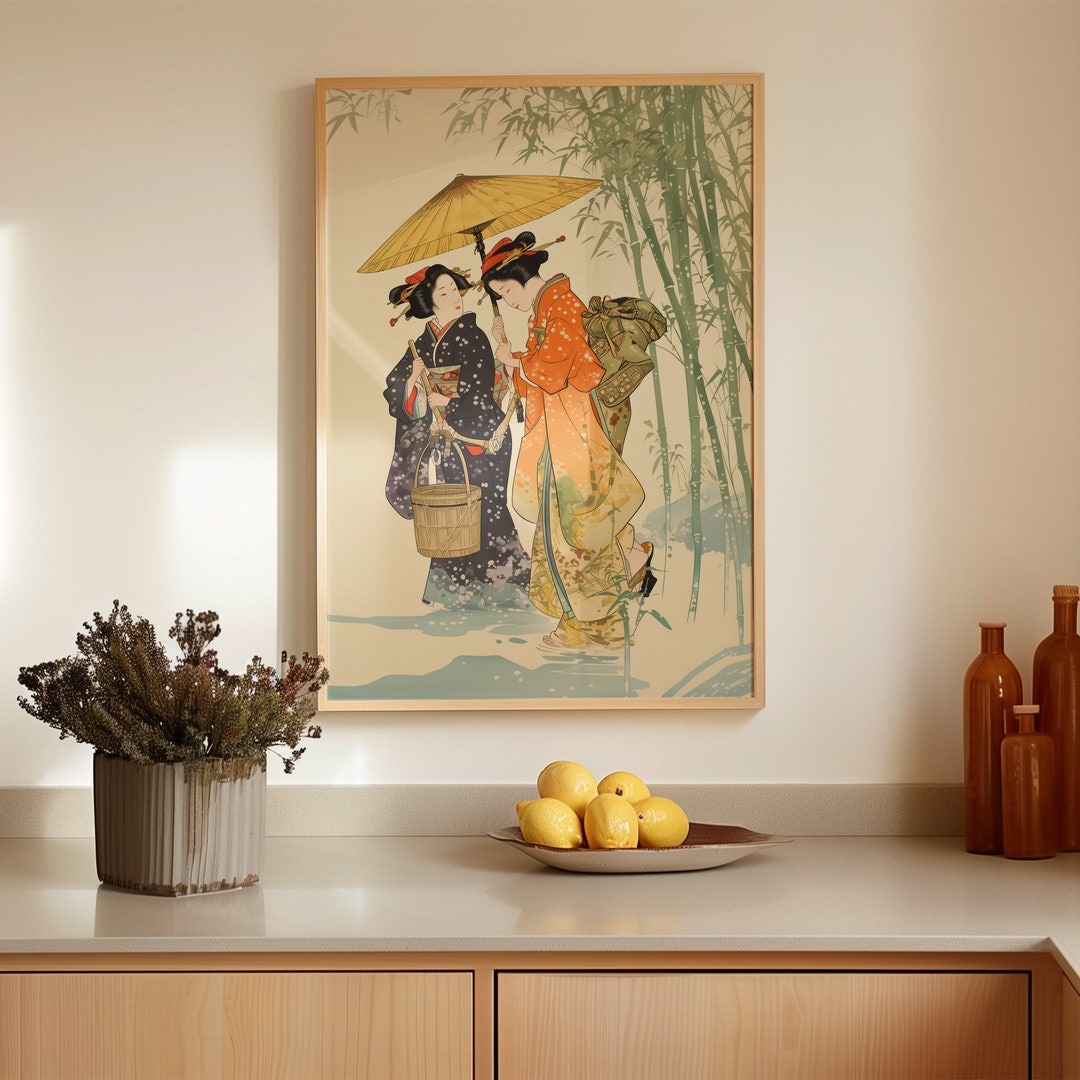 Vintage Geisha Art Woodblock Print, Japanese Culture Edo Paintings ...