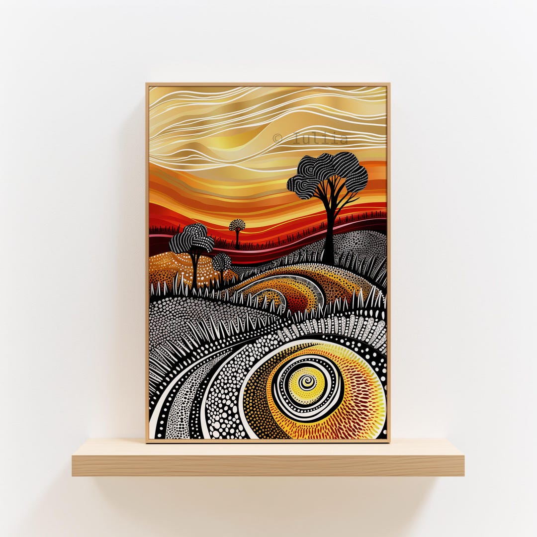 Indigenous Inspired Australian Sunset Landscape Art – Desert Dot ...