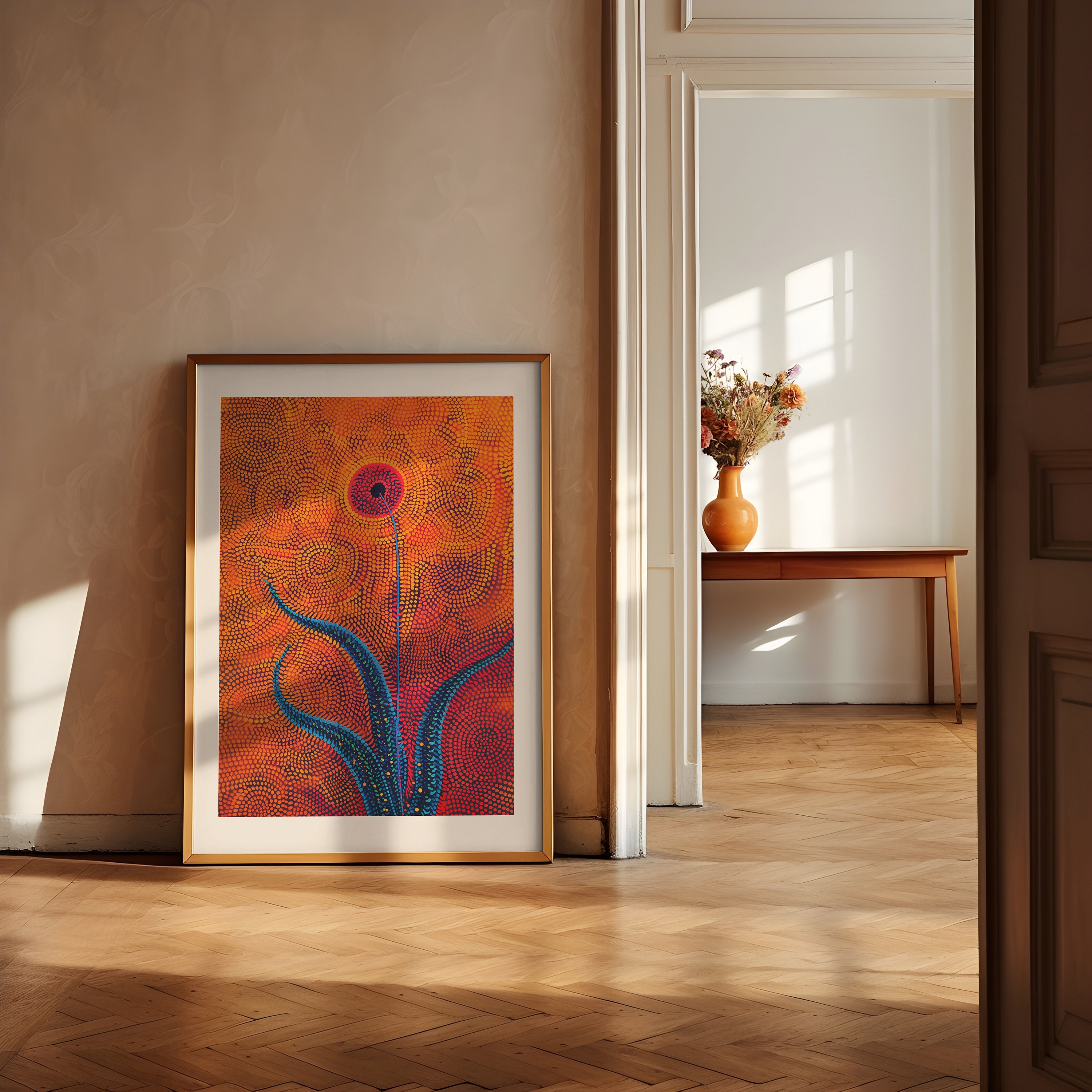Flower Indigenous Australian Dot Painting Style Print, Authentic ...