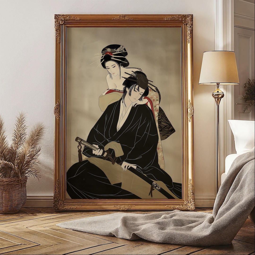 Japanese Artwork Inspired by Shunga Art, Edo Period Ronin & Geisha ...