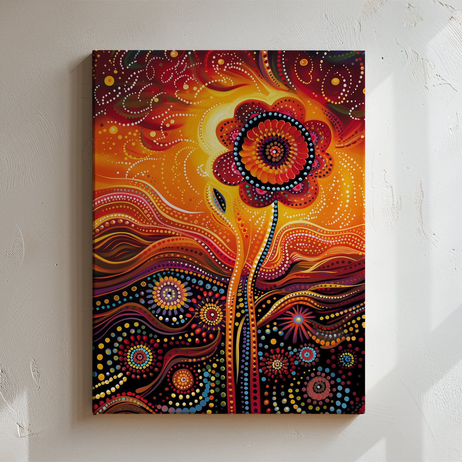 Flower Aboriginal Australian Print on Canvas, Dreamtime Dot Painting ...