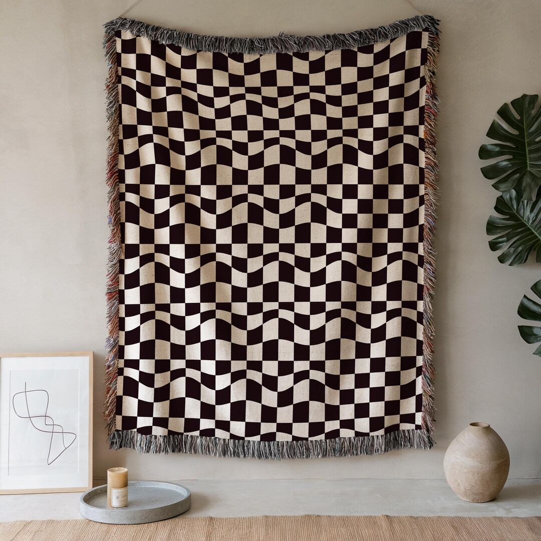 Optical Illusion Jacquard Blanket – Checkered Wall Hanging Throw for ...
