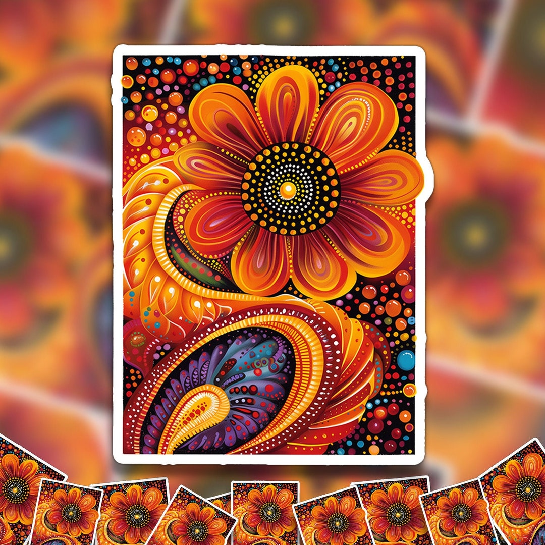 Artistic Vinyl Sticker With Floral Aboriginal Design, Large Decals UV ...