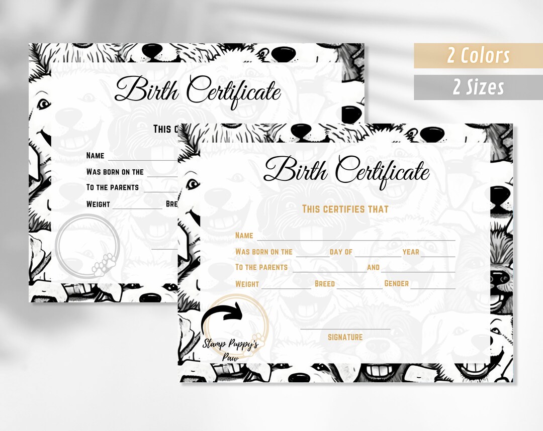 Puppy Birth Certificate Printable, Dog Birth Certificate, Pet Birth ...