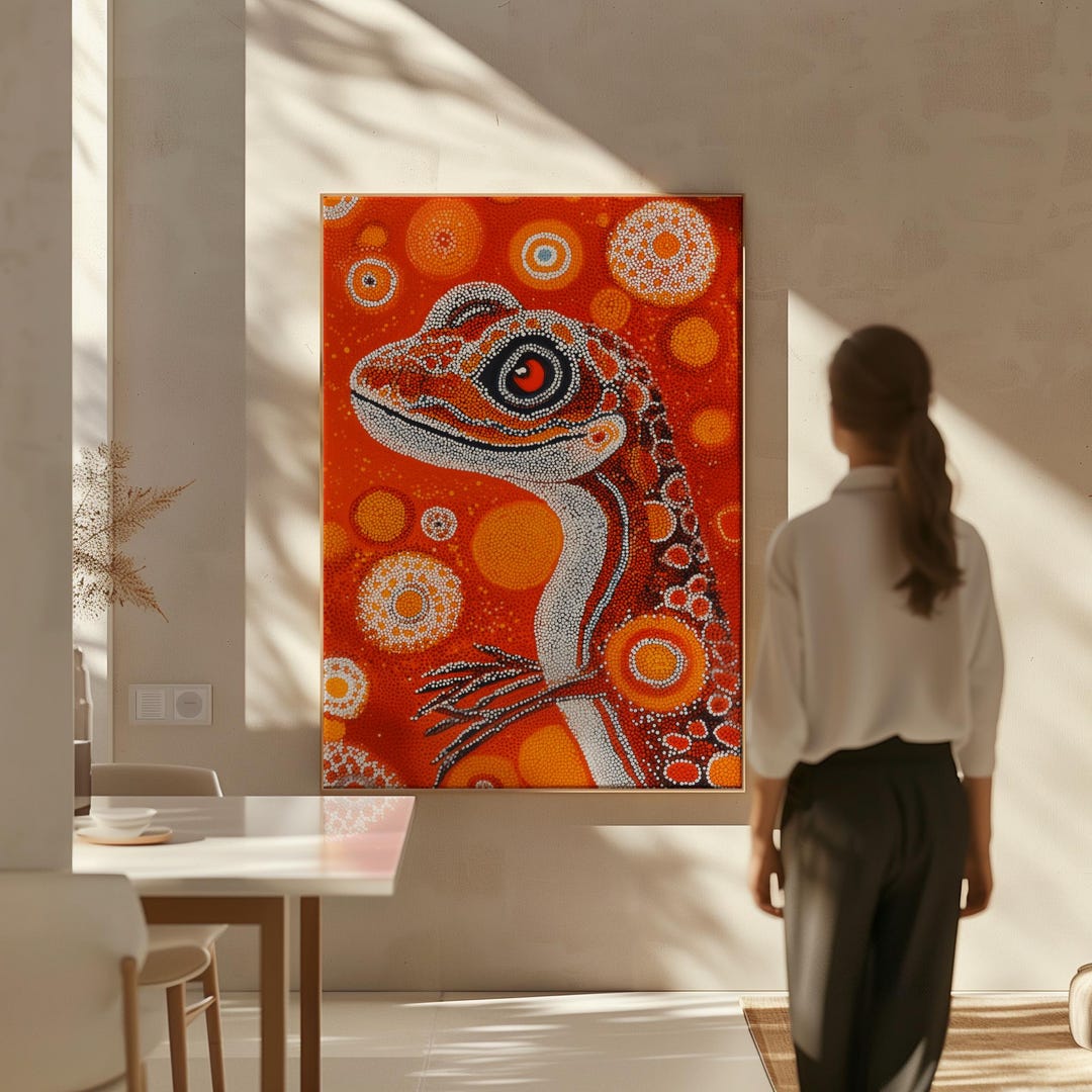 Bold Goanna Aboriginal Dot Art Style Canvas Print, Funny Aussie Reptile ...