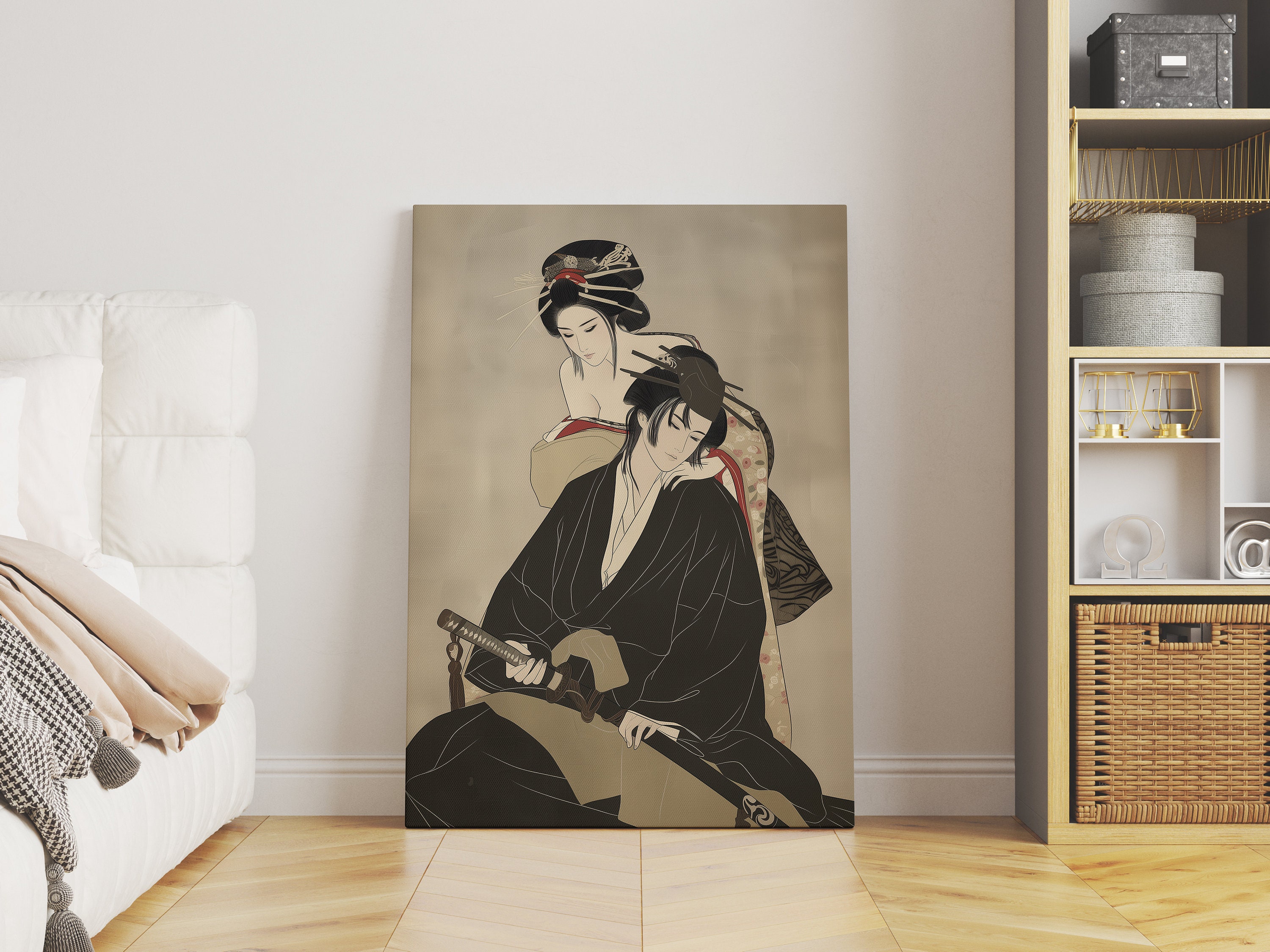 Ronin Samurai & Geisha Canvas Vintage Ukiyo-e Woodblock Print, Edo ...