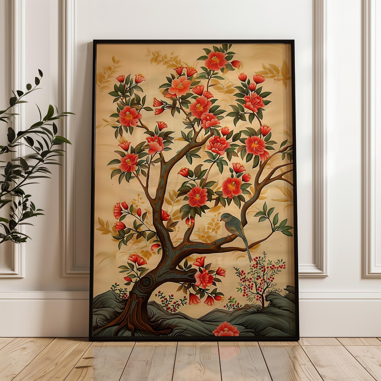 Vibrant Tree Of Life And Bird Indian Artwork For Home Traditional Wall