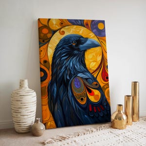 Bold Raven Indigenous Style Artwork, Colorful Maximalist Canvas ...