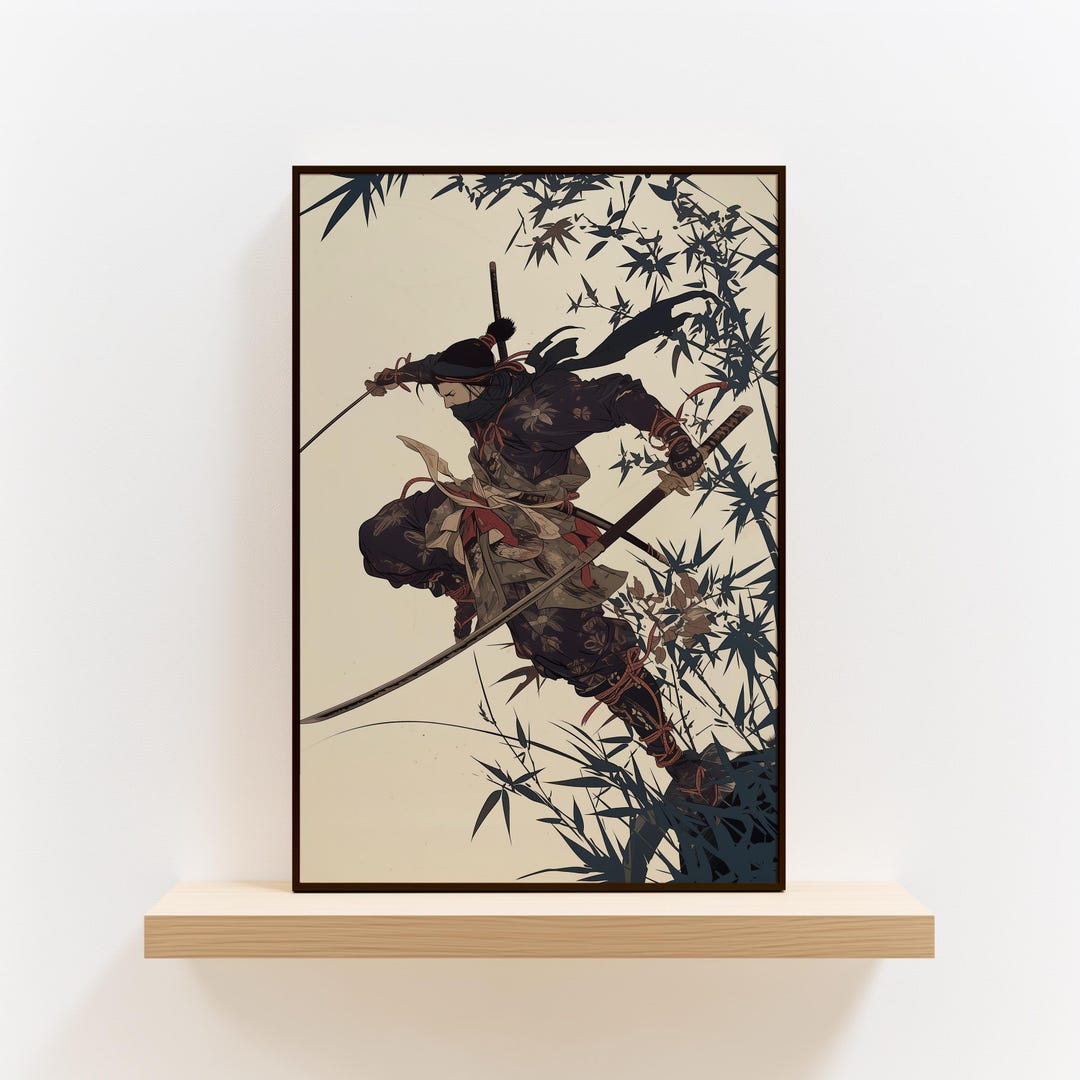 Japanese Samurai Warrior Poster, Traditional Edo Period Paintings Style ...