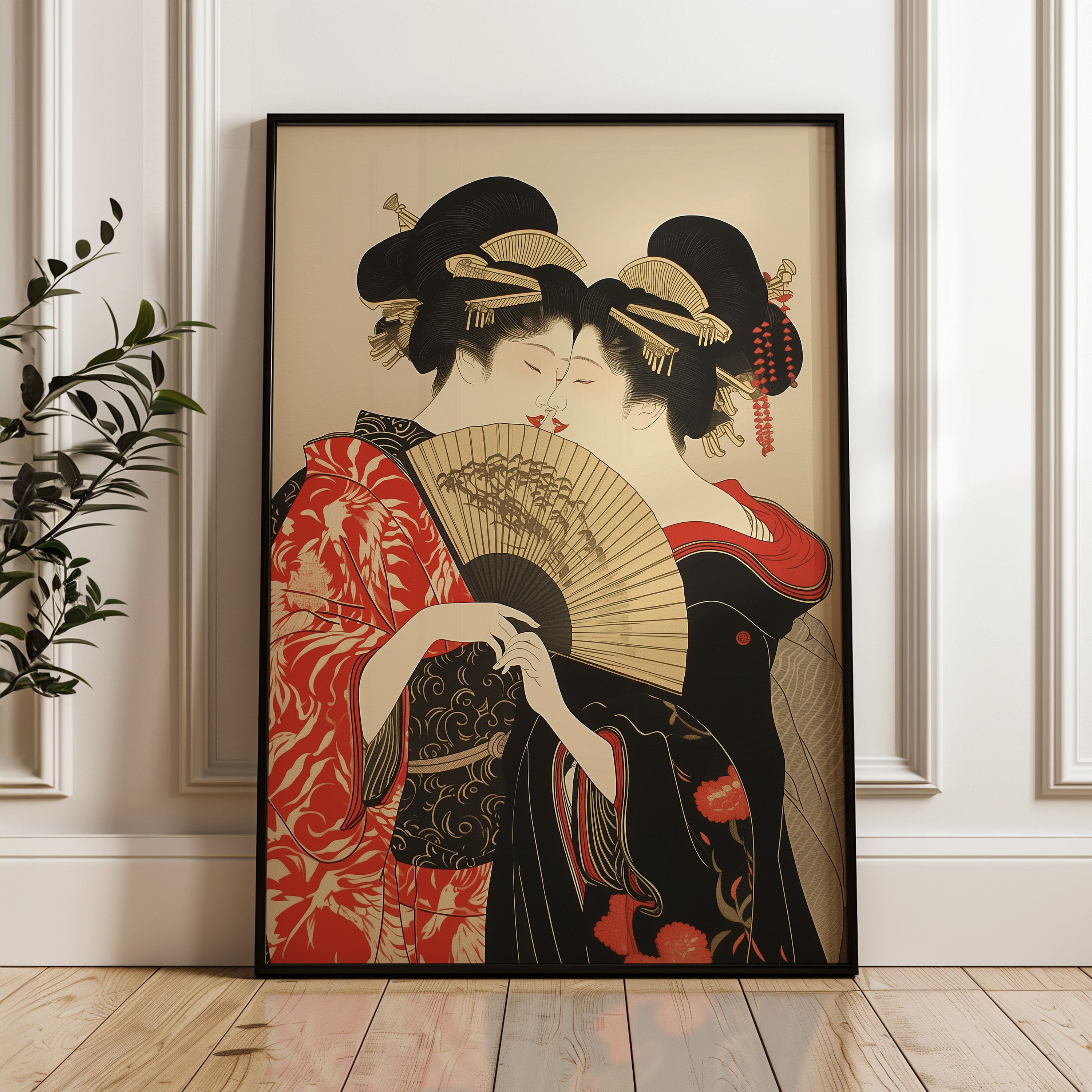 Japanese Shunga Art Print Ukiyo-e Geisha Kiss Poster, Traditional Edo ...