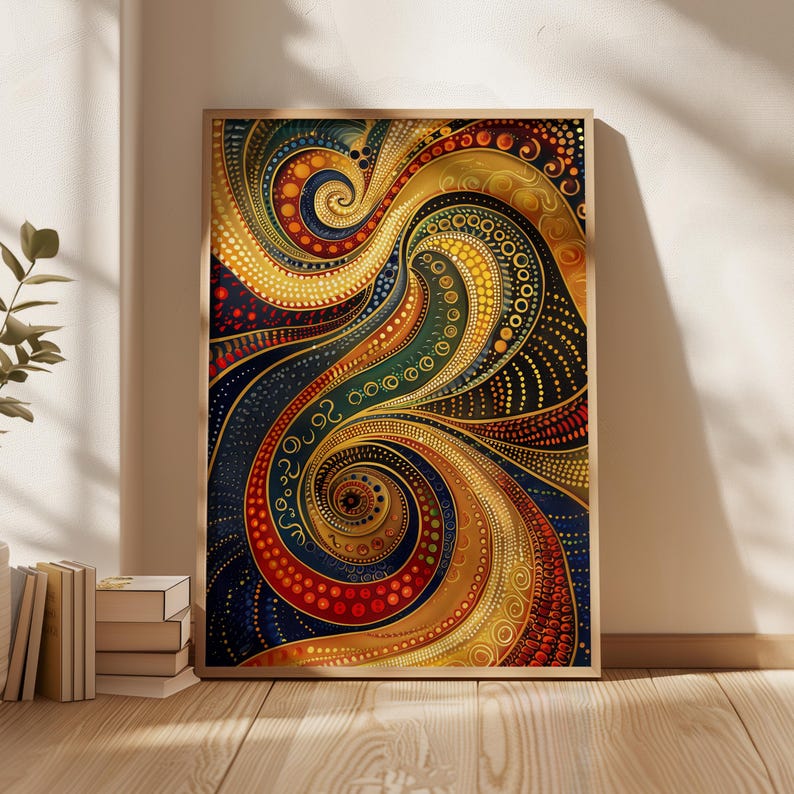 Australian Aboriginal Dreamtime Art Style Poster, Vibrant Dot Painting ...