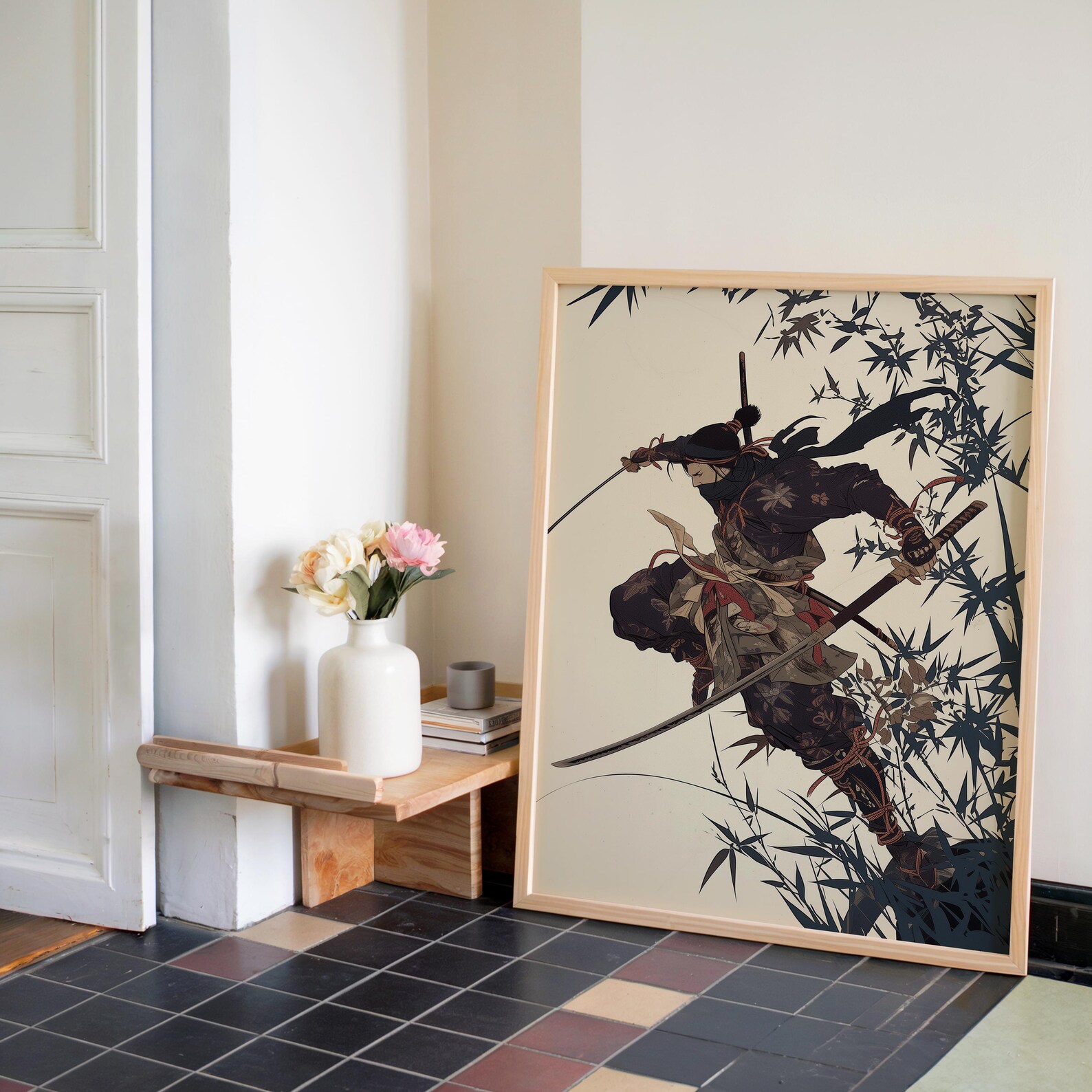 Japanese Samurai Warrior Poster, Traditional Edo Period Paintings Style ...