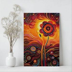 Flower Aboriginal Australian Print on Canvas, Dreamtime Dot Painting ...