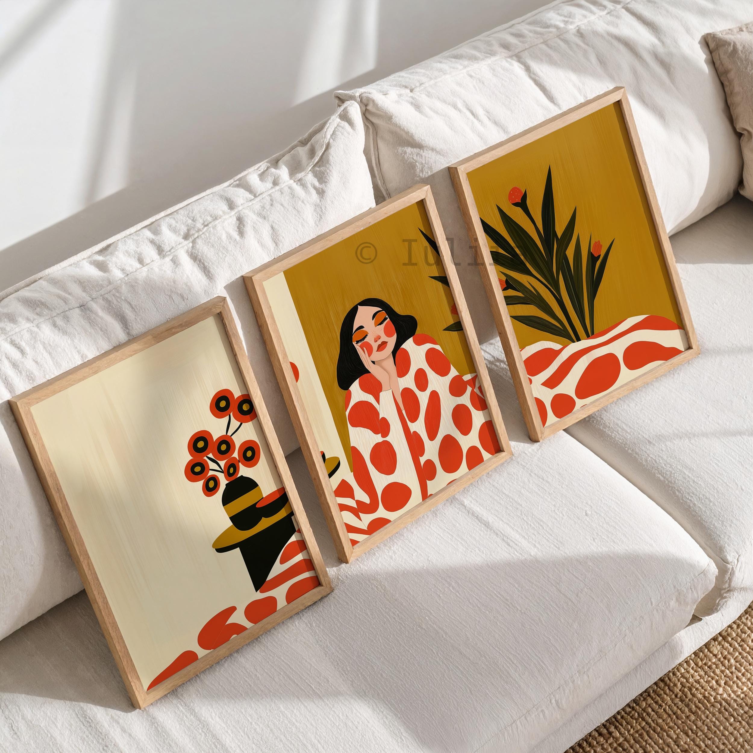 Modern Scandi Wall Triptych Set – Bold Color Art Trio for Living Room ...