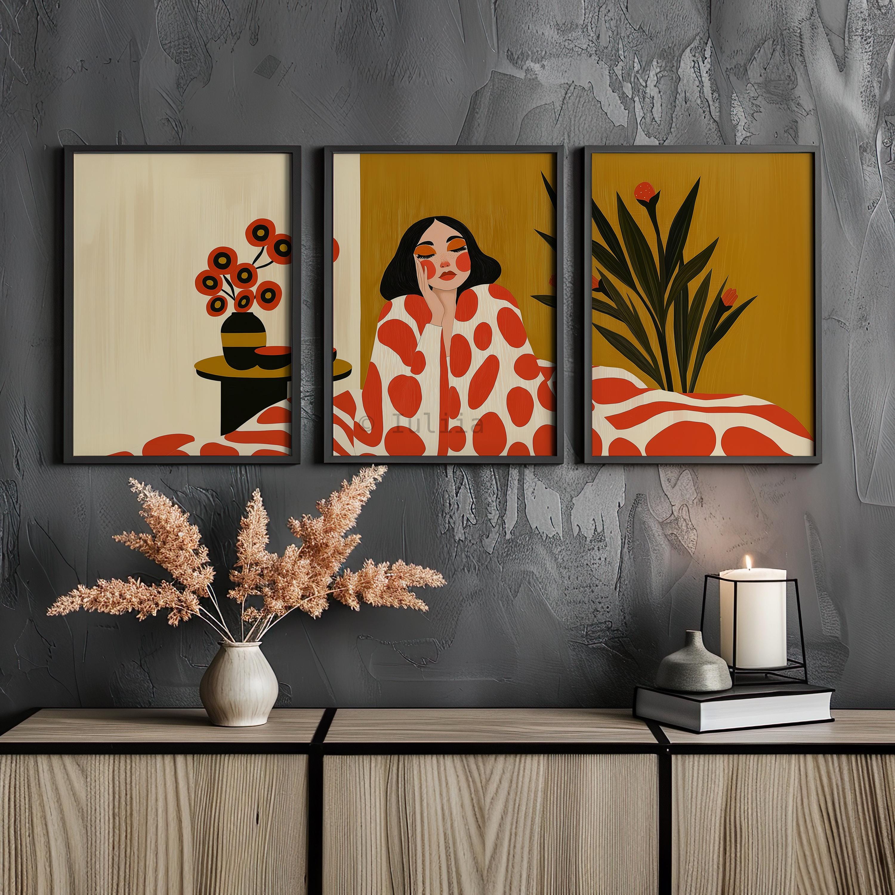 Modern Scandi Wall Triptych Set – Bold Color Art Trio for Living Room ...