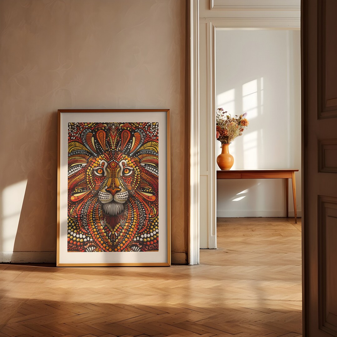 Australian Native Art Design Print Abstract Lion Aboriginal Dot Art ...