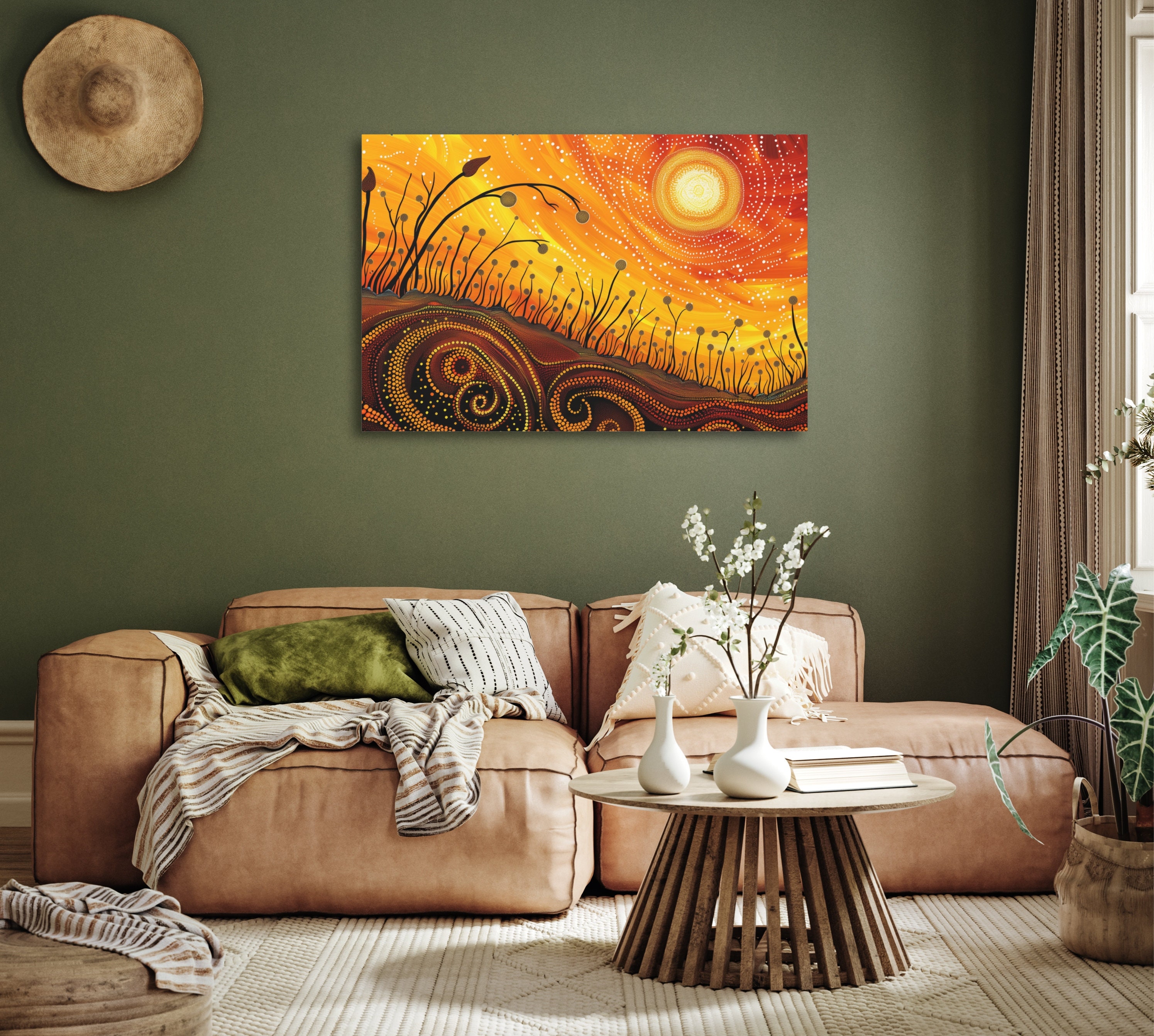 Horizontal Aboriginal Dreamtime Artwork Meadow Sunset Dot Painting ...