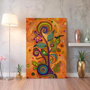 Contemporary Australian Aboriginal Inspired Canvas, Dopamine Native ...