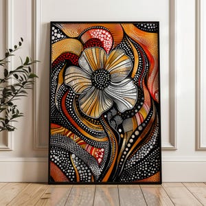 Aboriginal Art Flower Print, Colorful Traditional Dot Art Style Wall ...