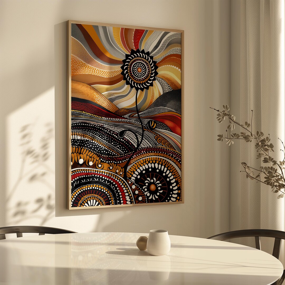 Indigenous Poster With Floral Motif, Bright Aboriginal Dot Art Style ...