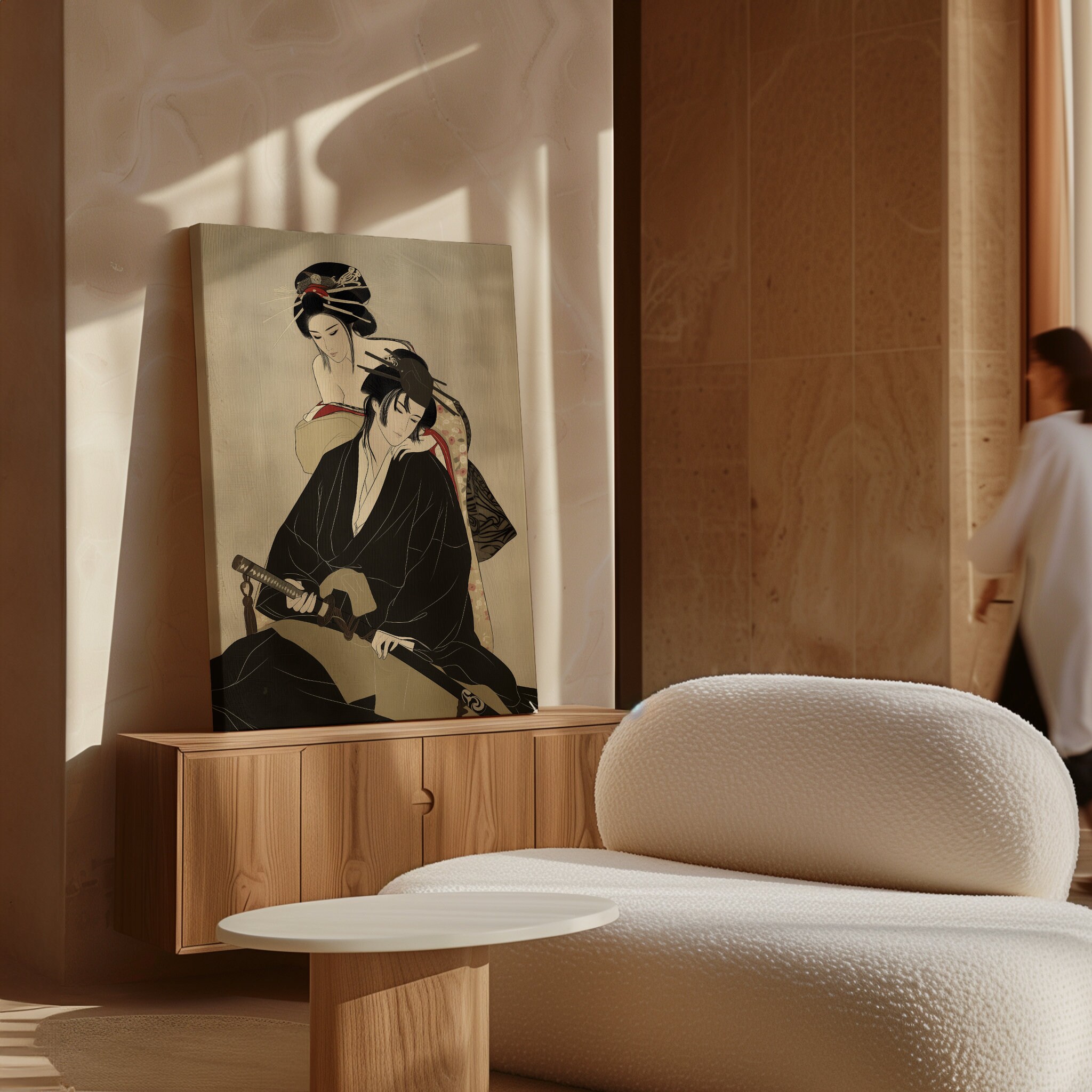 Ronin Samurai & Geisha Canvas Vintage Ukiyo-e Woodblock Print, Edo ...