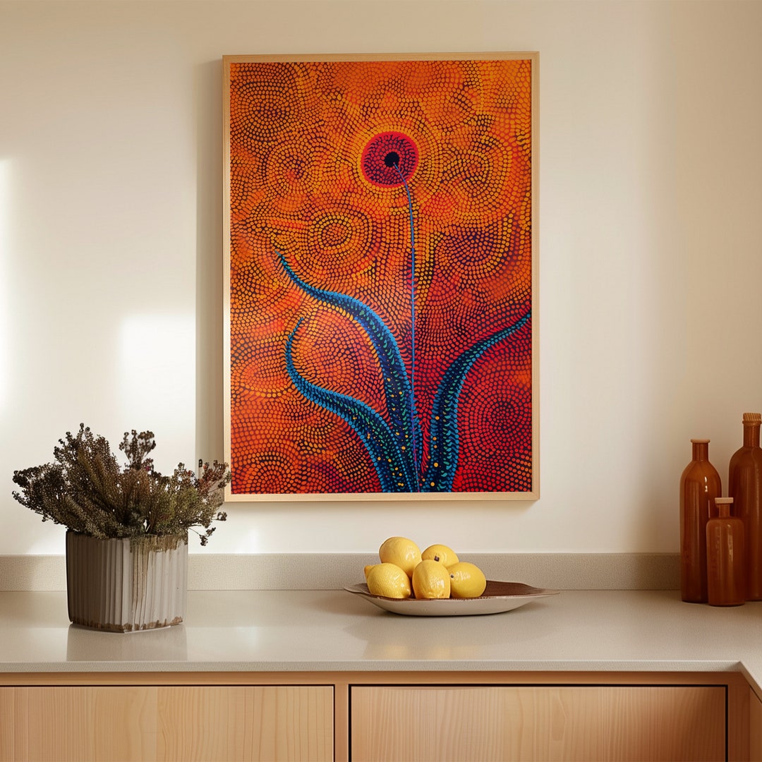 Flower Indigenous Australian Dot Painting Style Print, Bold Bright ...