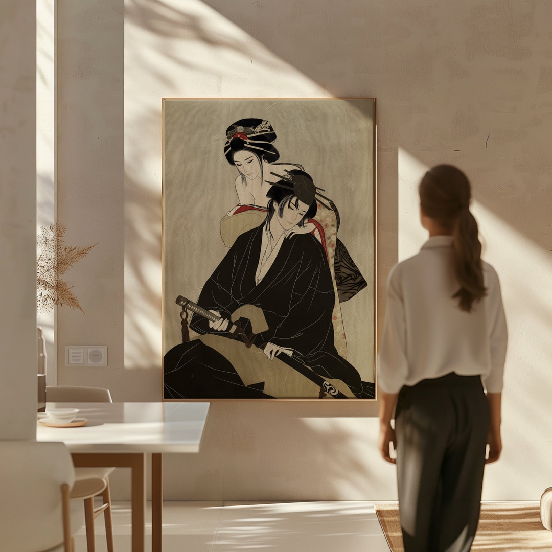 Ronin Samurai & Geisha Canvas Vintage Ukiyo-e Woodblock Print, Edo ...
