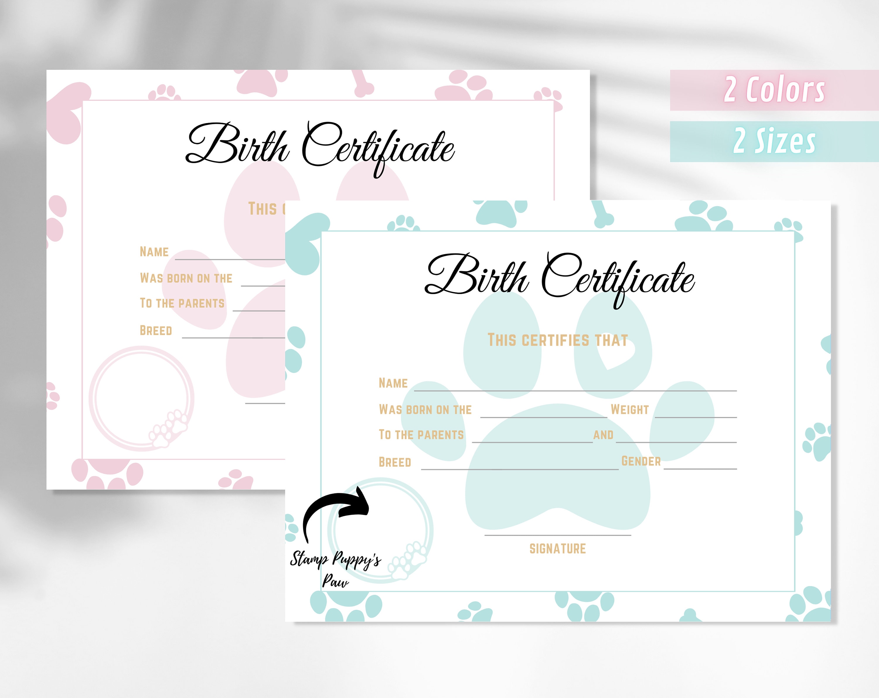 Certificado de nacimiento de cachorro imprimible, certificado de ...