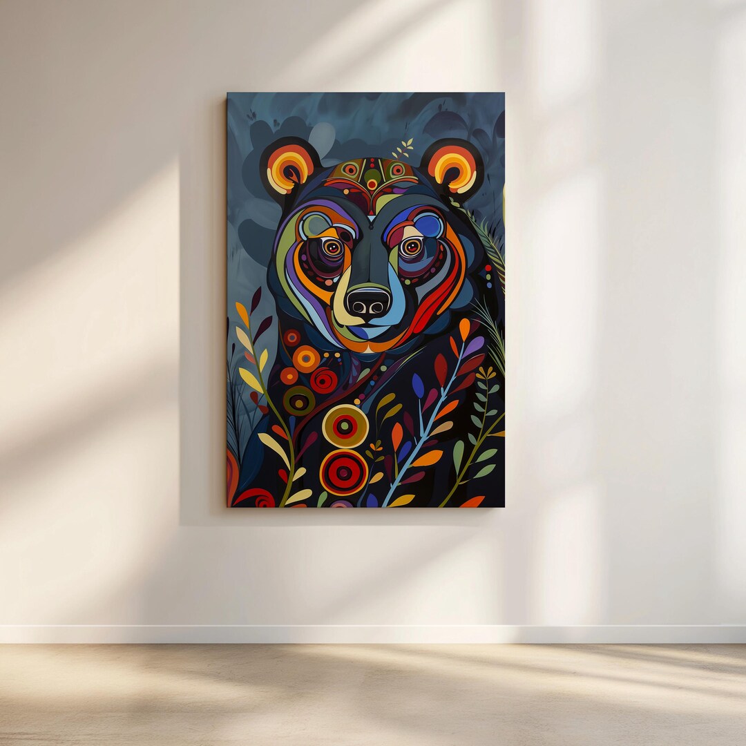 Indigenous Canadian Inspired Wall Art, Bear Aboriginal Style Artwork ...