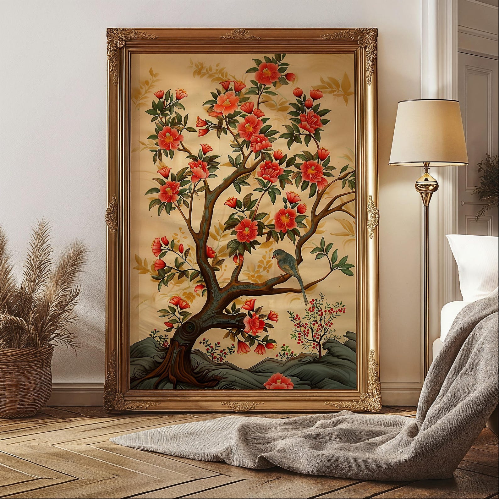 Vibrant Tree of Life & Bird Indian Artwork for Home, Traditional Wall ...