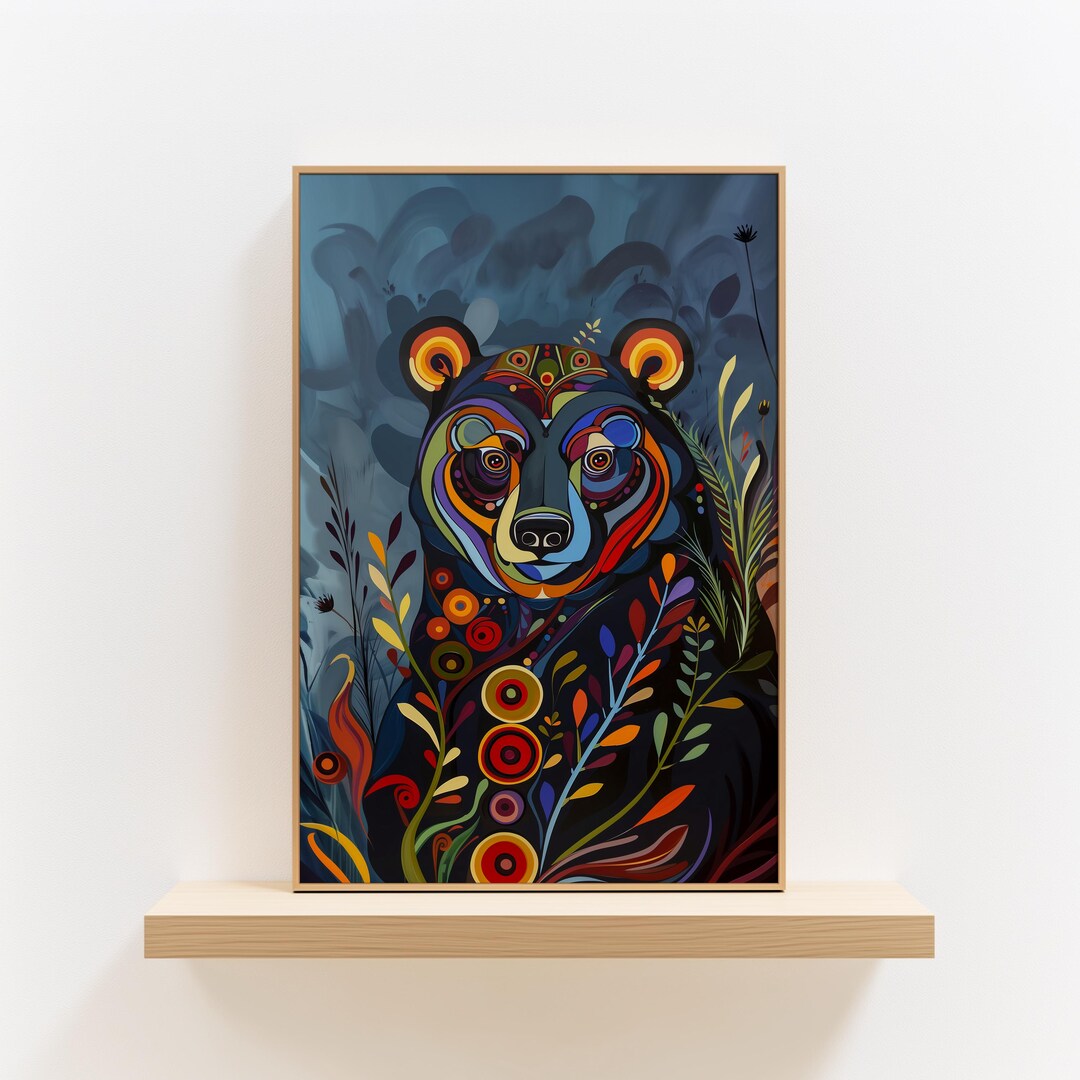Canadian Animal Aboriginal Artwork, Colorful Inuit Inspired Bear Poster ...