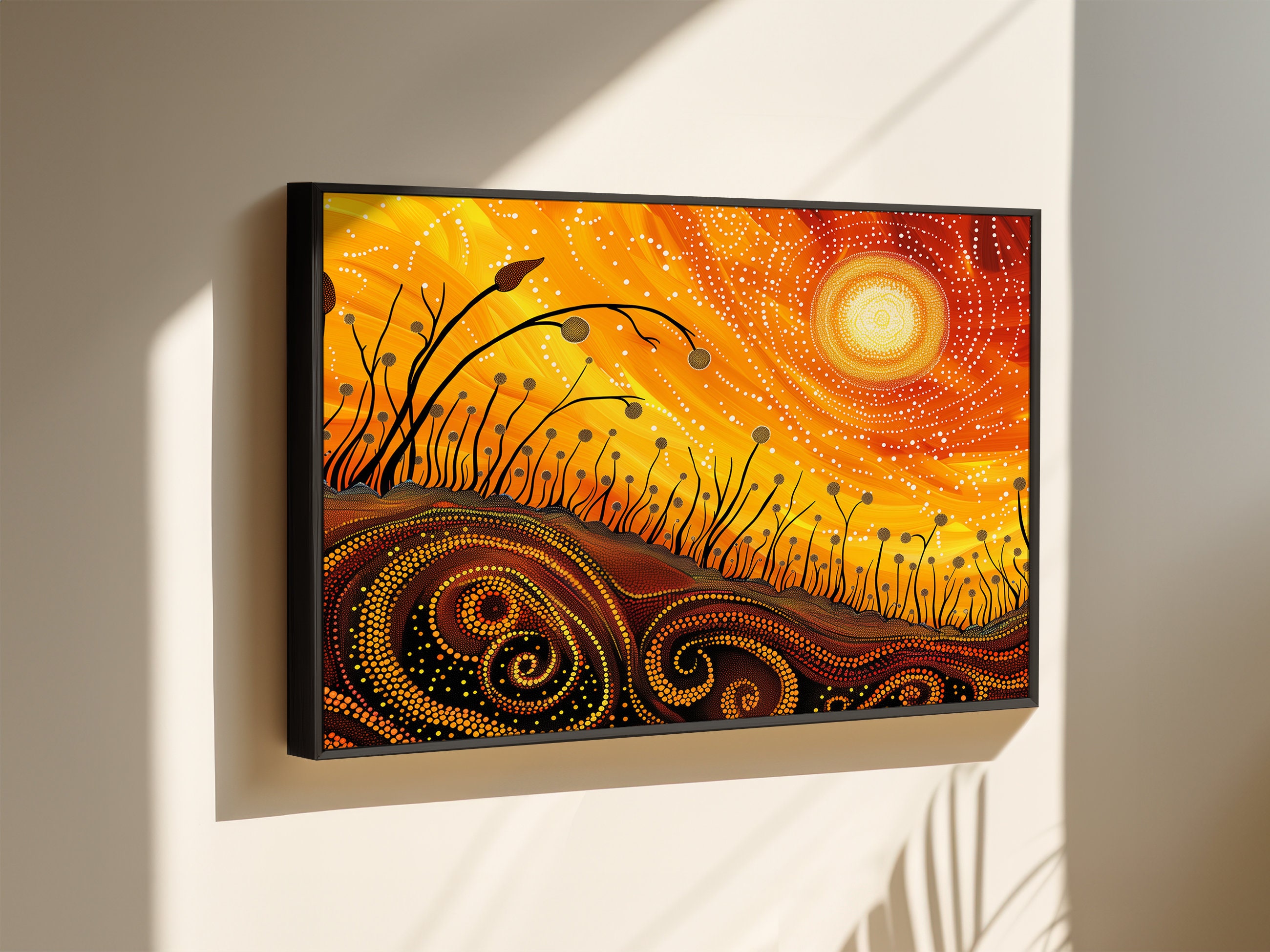 Horizontal Aboriginal Dreamtime Artwork Meadow Sunset Dot Painting ...
