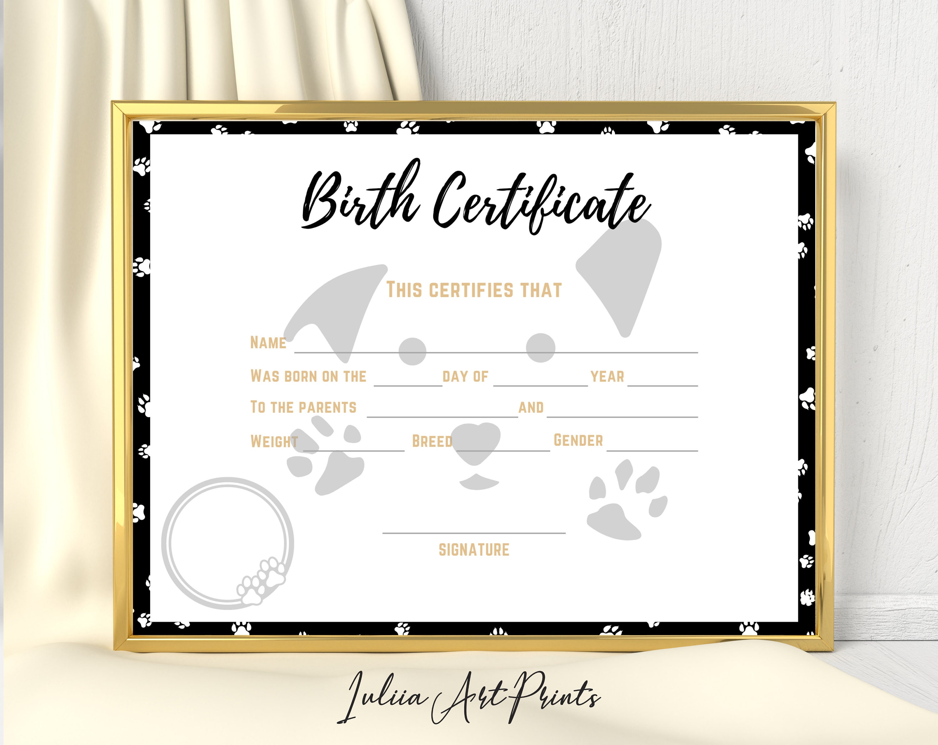 Puppy Birth Certificate Printable, Dog Birth Certificate, Pet Birth ...