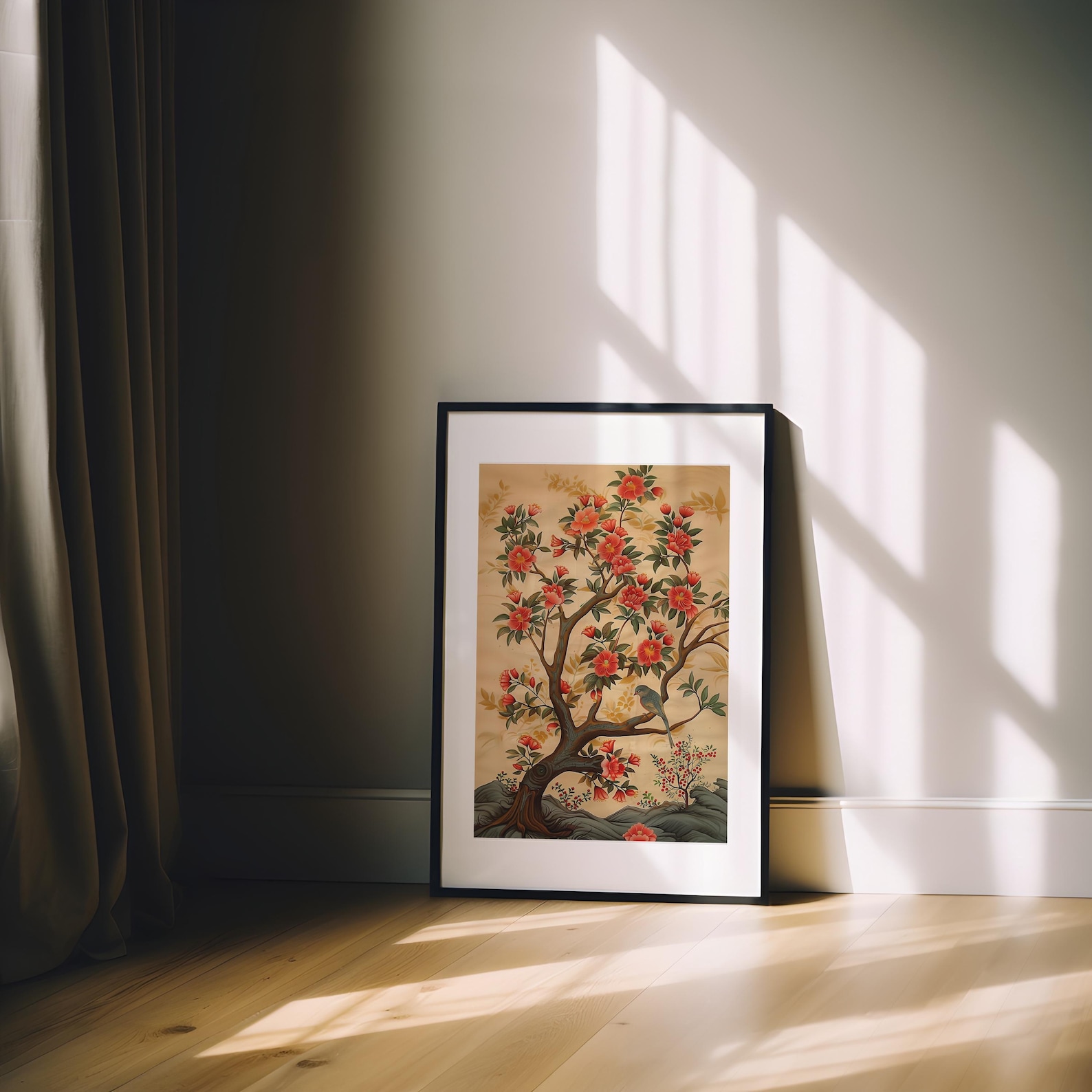 Vibrant Tree Of Life And Bird Indian Artwork For Home Traditional Wall
