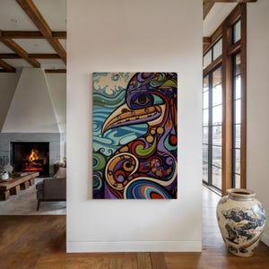 Eagle Aboriginal Style Wall Art Print, Vibrant Bird Artwork on Large ...