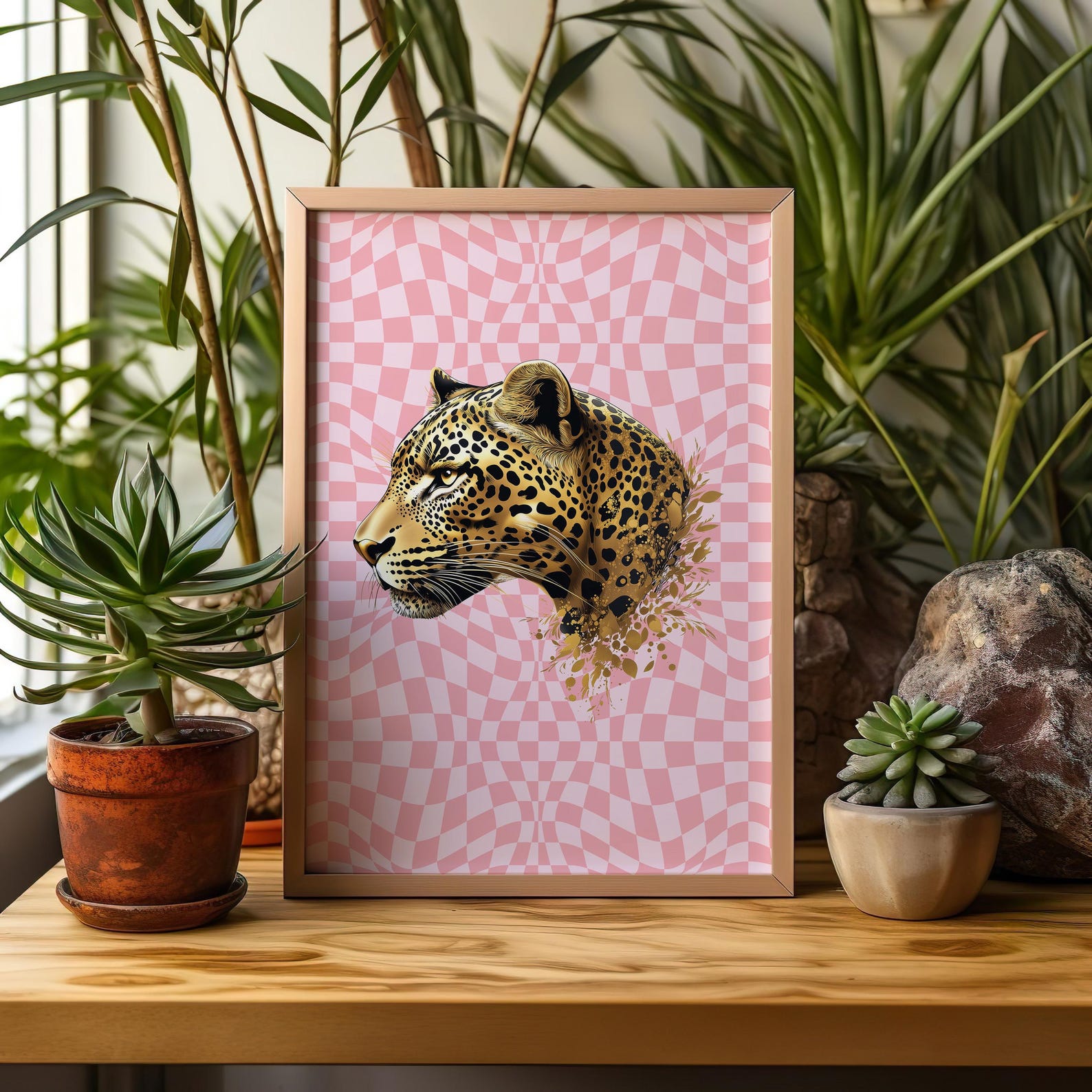 Pink and Gold Leopard Art Print: Glam Eclectic Wall Decor - Etsy