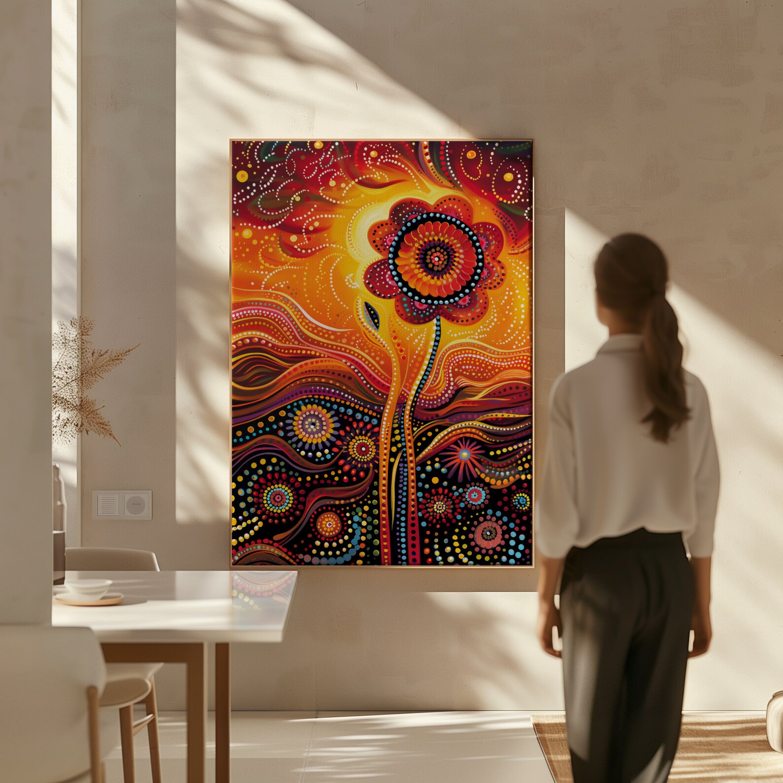 Flower Aboriginal Australian Print on Canvas, Dreamtime Dot Painting ...