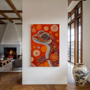 Bold Goanna Aboriginal Dot Art Style Canvas Print, Funny Aussie Reptile ...