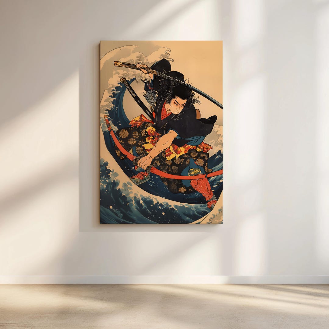 Traditional Japanese Samurai Art Print, Ronin Warrior Canvas for Zen ...