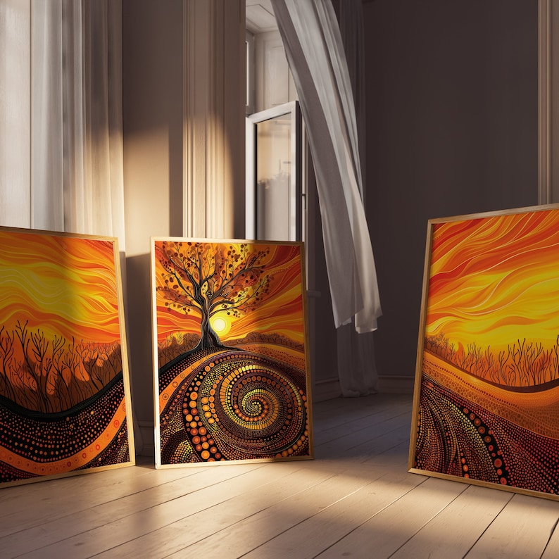 Aboriginal Wall Art Set of 3 Prints, Indigenous Authentic Dot Painting ...