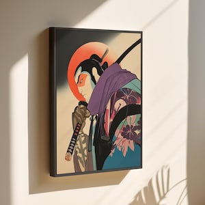 Japanese Woodblock Print Samurai Artwork, Ukiyo-e Edo Period Style Canvas for Asian Wall Decor ...