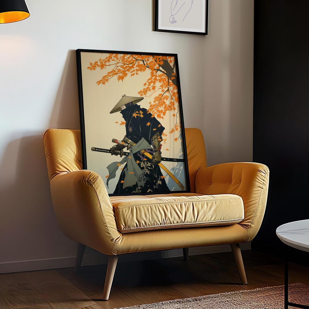 Samurai Edo Period Style Artwork, Ronin Warrior Woodblock Print, Ukiyo ...