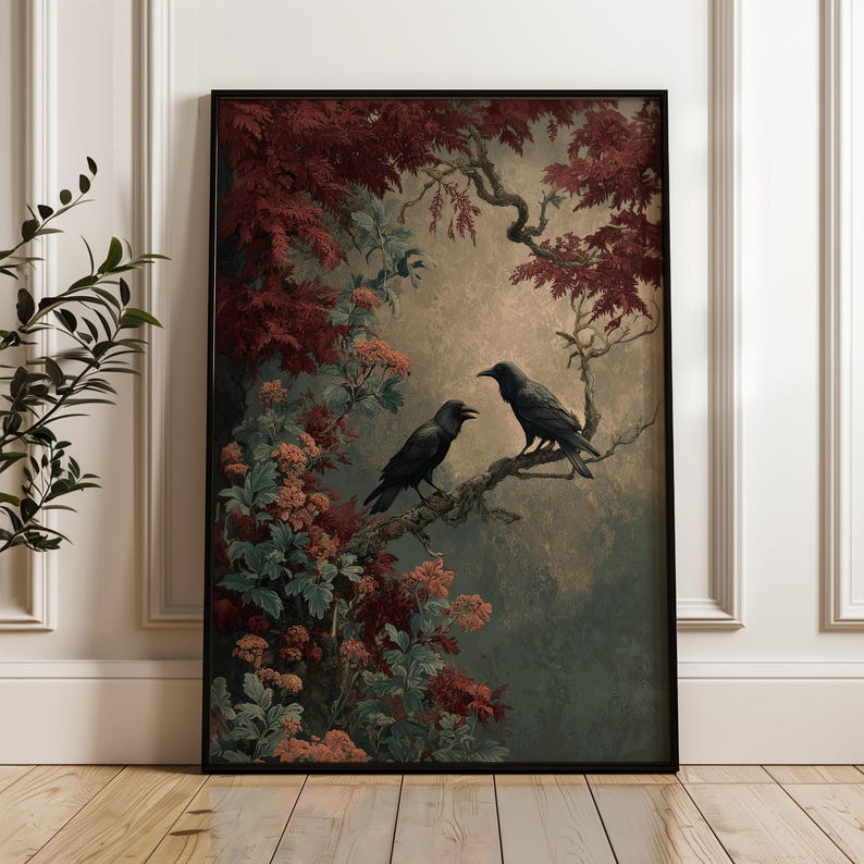 Dark Forest Raven Art Print in Gothic Romantic Style With Vintage ...