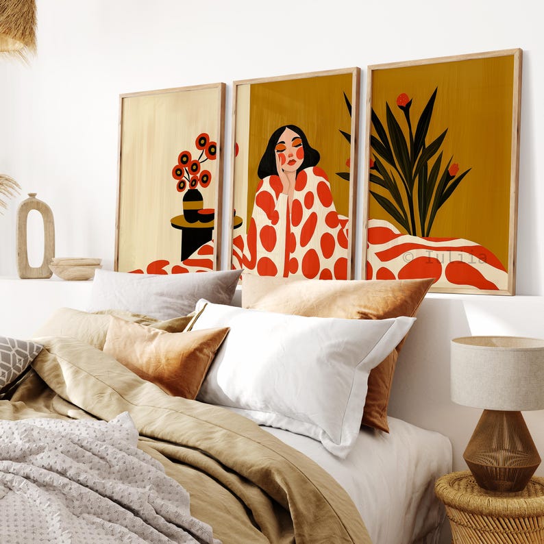 Modern Scandi Wall Triptych Set – Bold Color Art Trio for Living Room ...