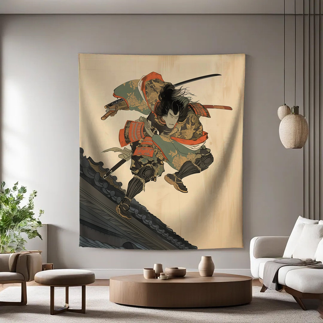 Samurai Wall Art Japanese Tapestry Vertical, Traditional Warrior ...
