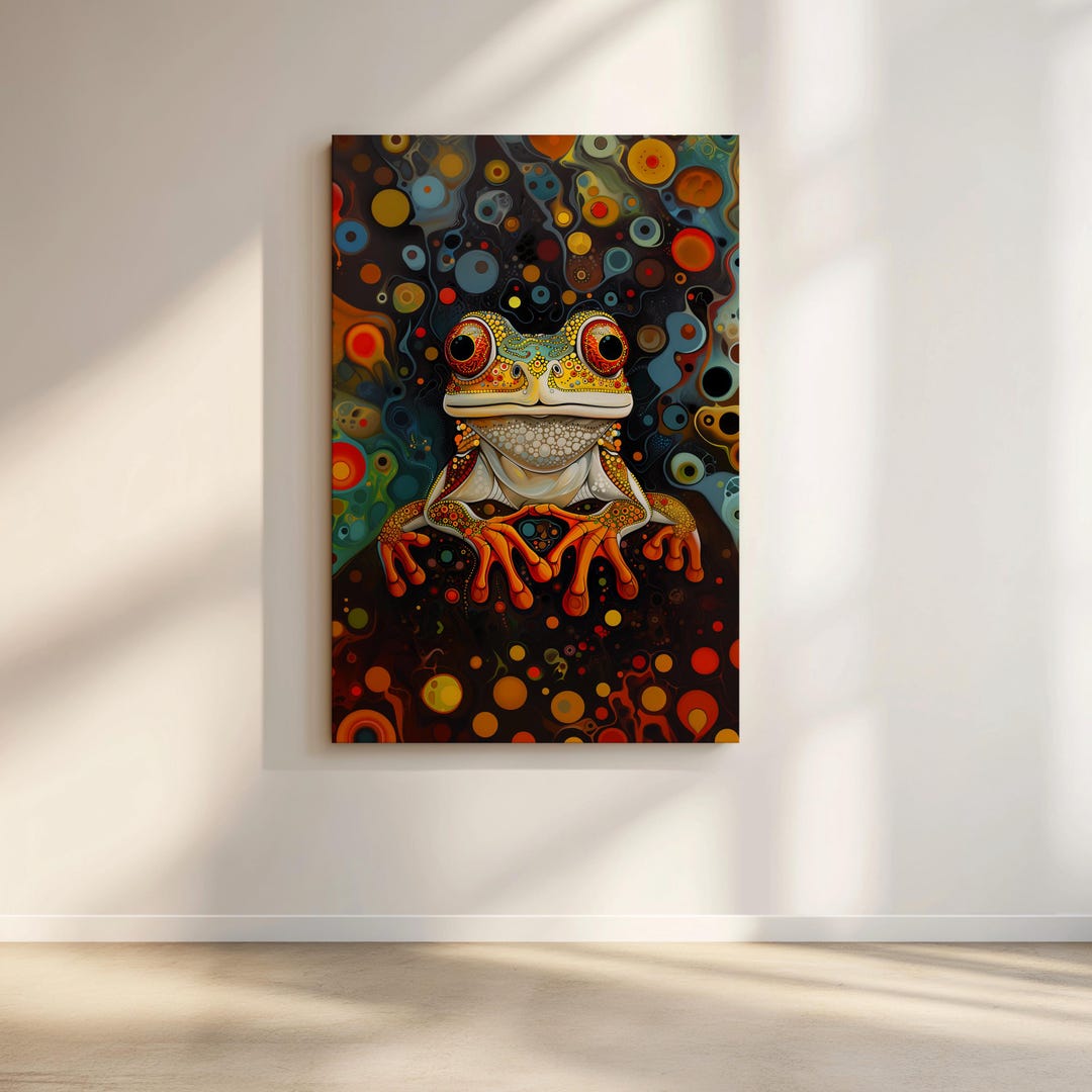 Colorful Frog Canadian Aboriginal Print on Canvas, Maximalist Artwork ...