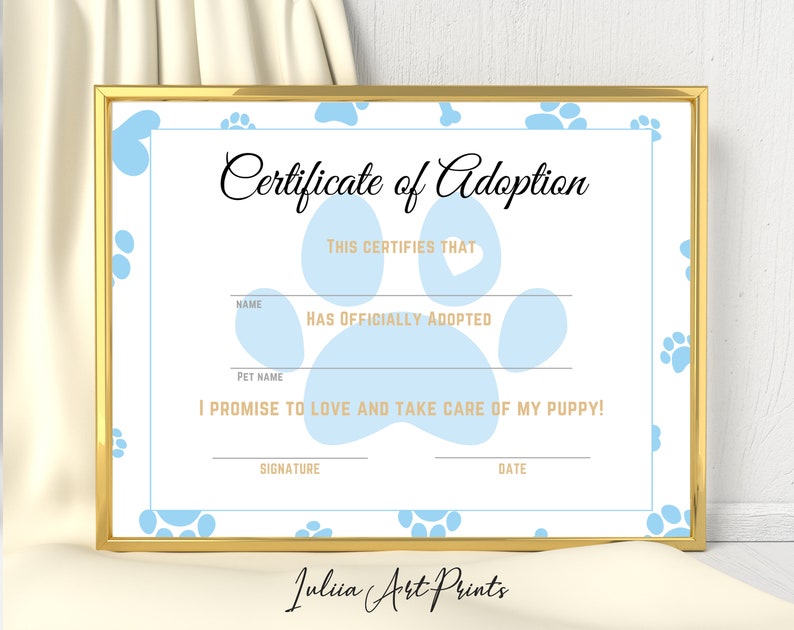 Pet Adoption Certificate Printable, Puppy Adoption Certificate, Print ...