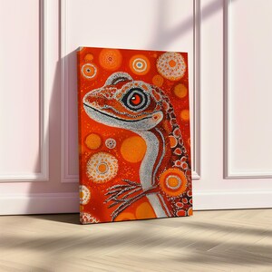 Bold Goanna Aboriginal Dot Art Style Canvas Print, Funny Aussie Reptile ...