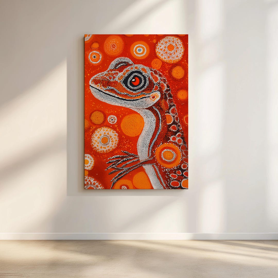 Bold Goanna Aboriginal Dot Art Style Canvas Print, Funny Aussie Reptile ...